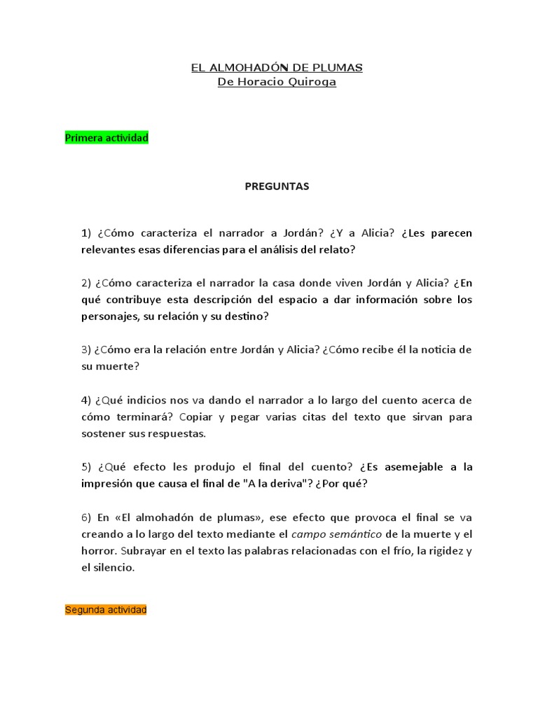 Actividad-El Almohadón de Plumas | PDF