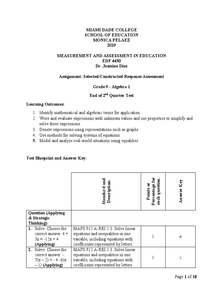 Edf 4430 - Selected Constructed Response Assessment | Download Free PDF ...