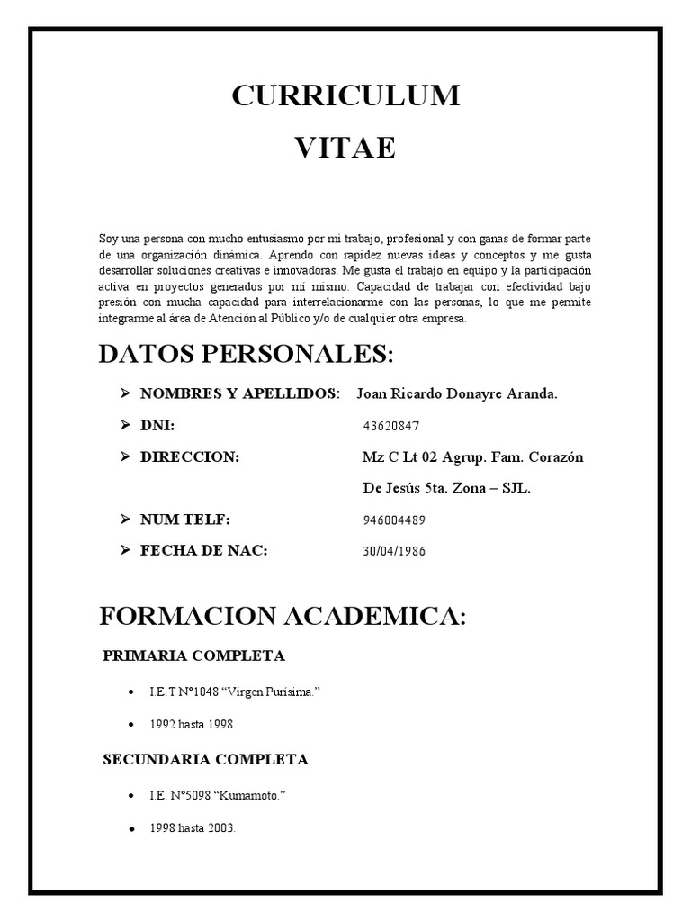 C. V. Jhoan R. Donayre A. | PDF