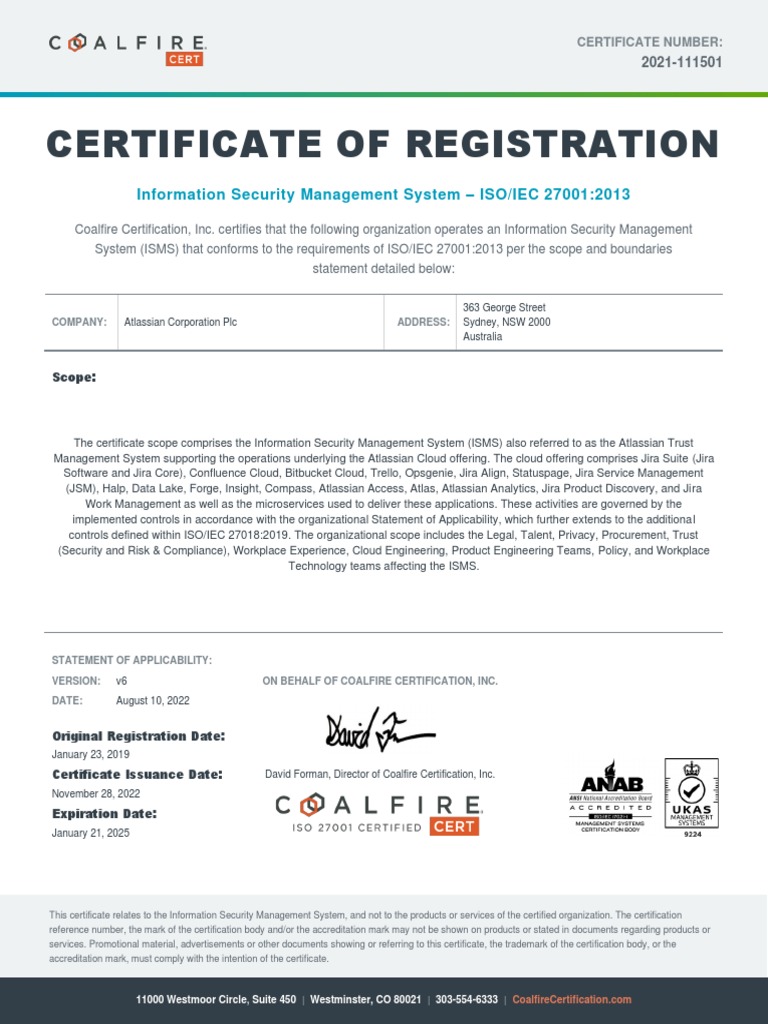 Atlassian ISO Certificate Award - 11.28.2022 | PDF