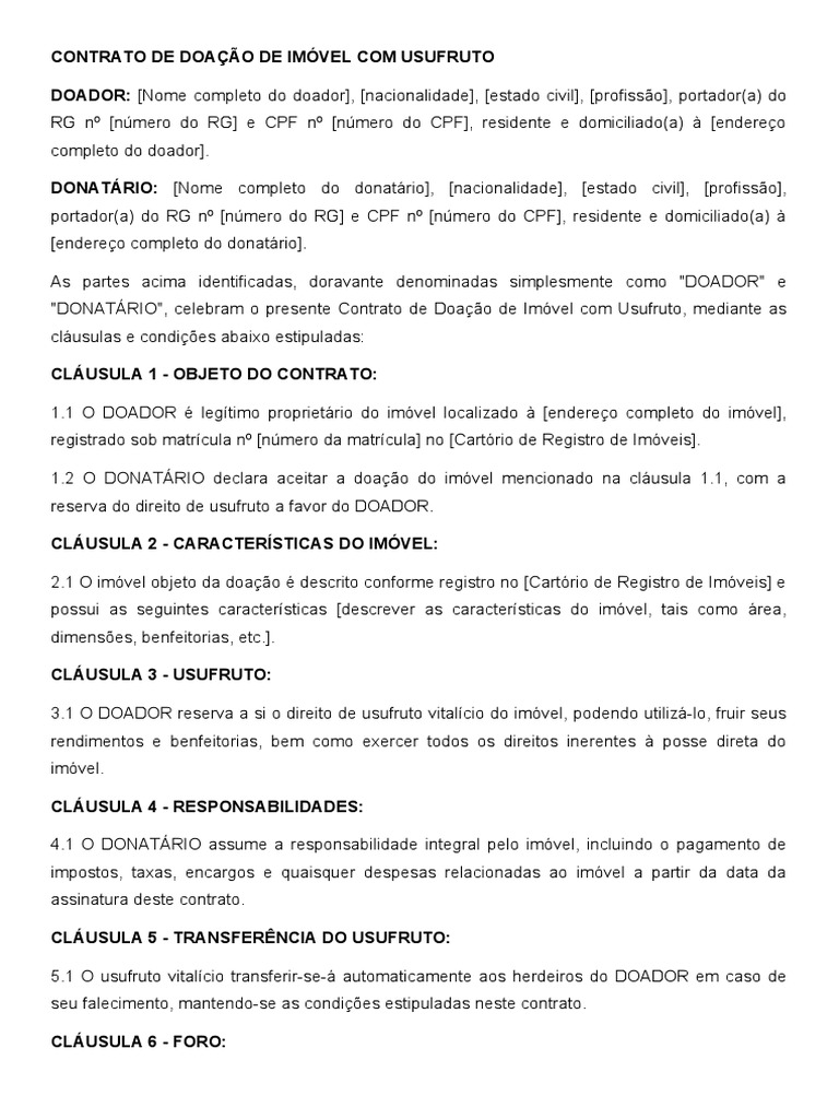 Contrato de Doação de Imóvel Com Usufruto | PDF | Estado | Justiça