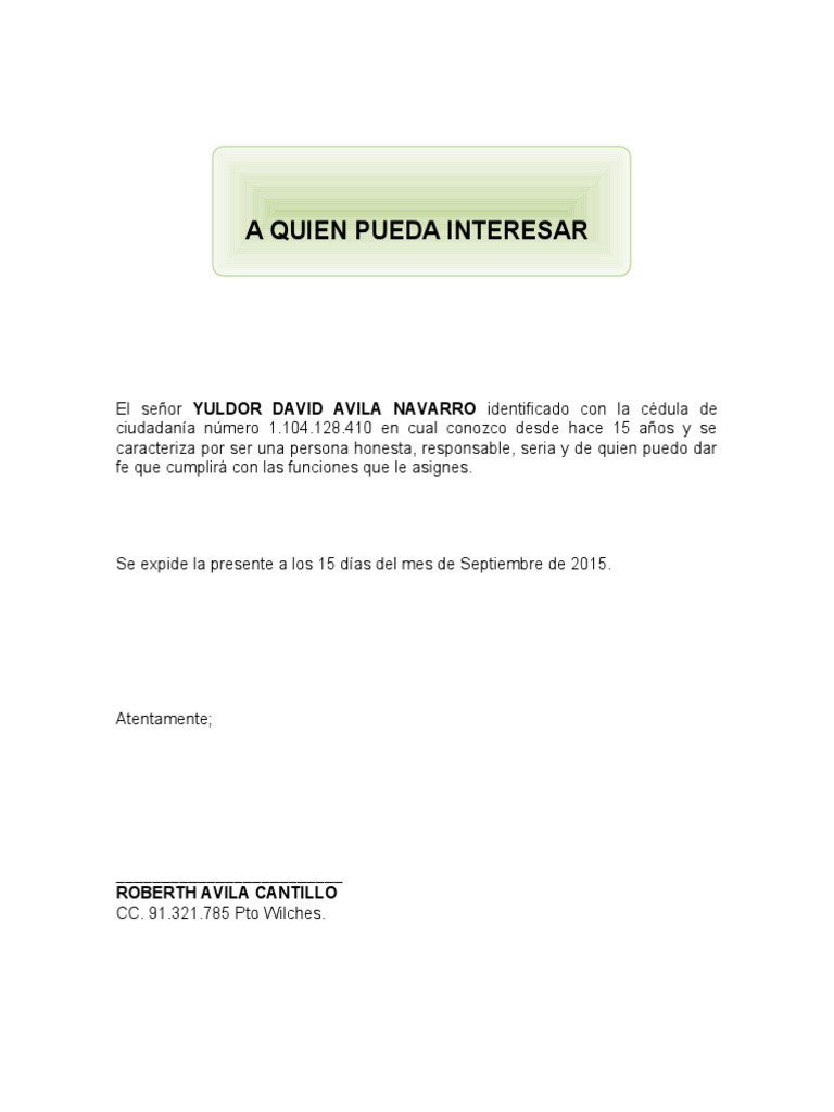Carta de Referencia Personal | PDF