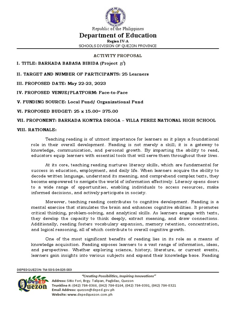 Activity Proposal-barkada Babasa Bibida | PDF