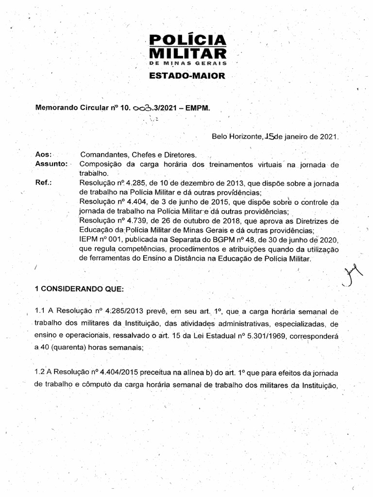 Memorando Circular Nº 10.003.3.2021-EMPM - Composicao Da Carga Horaria ...