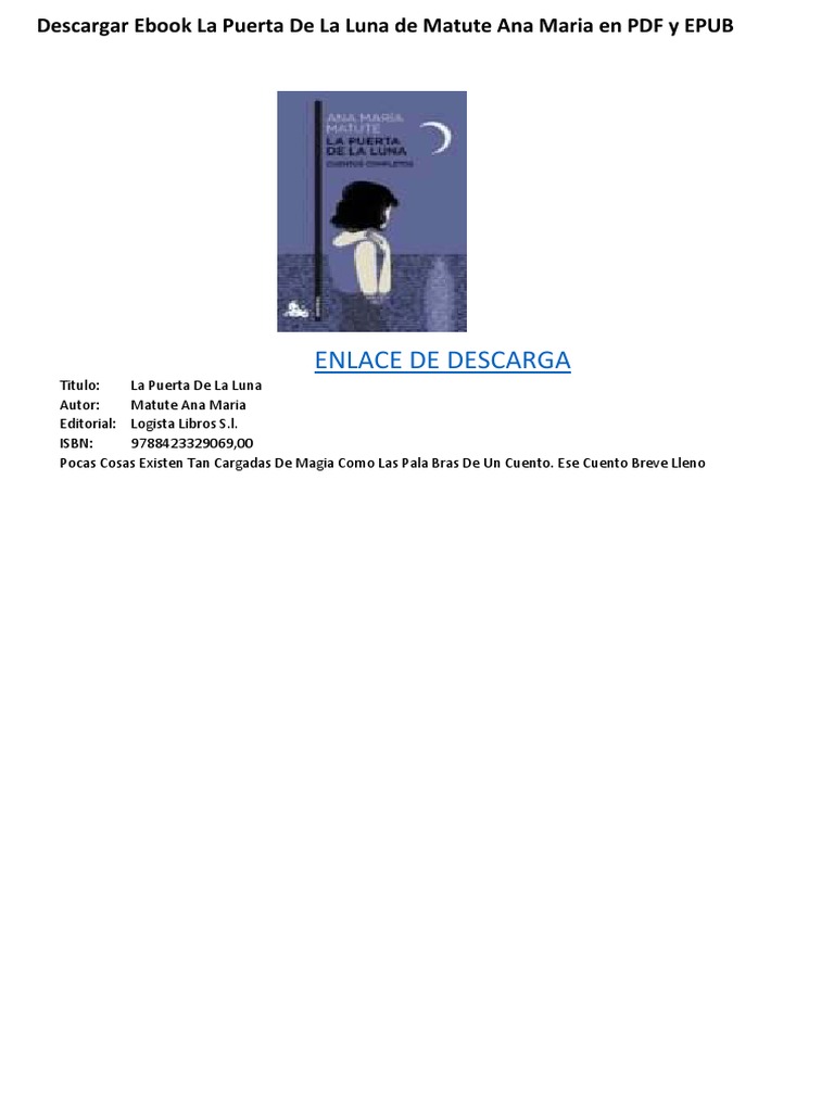 La Puerta de la Luna - Ana María Matute | PDF | Novela negra, policíaca ...