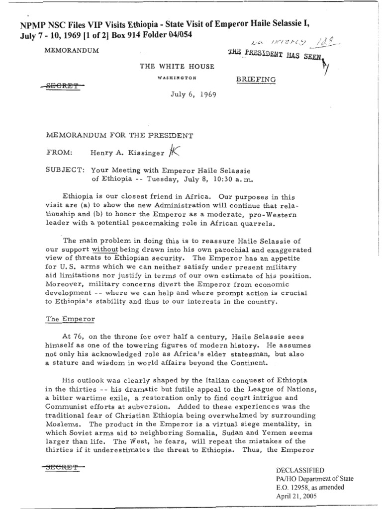 Henry Kissinger On Haile Selassie | PDF | Politics | Travel