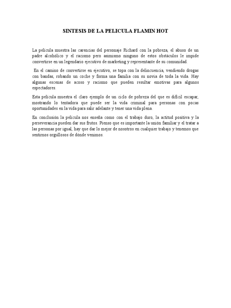 Sintesis de La Pelicula Flamin Hot | PDF | Ciencias sociales | Novela ... Sintesis de La Pelicula Flamin Hot | PDF | Ciencias sociales | Novela ...