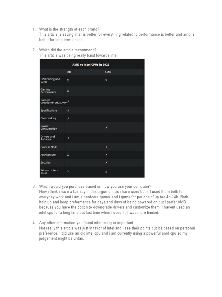 Intel Vs AMD | PDF