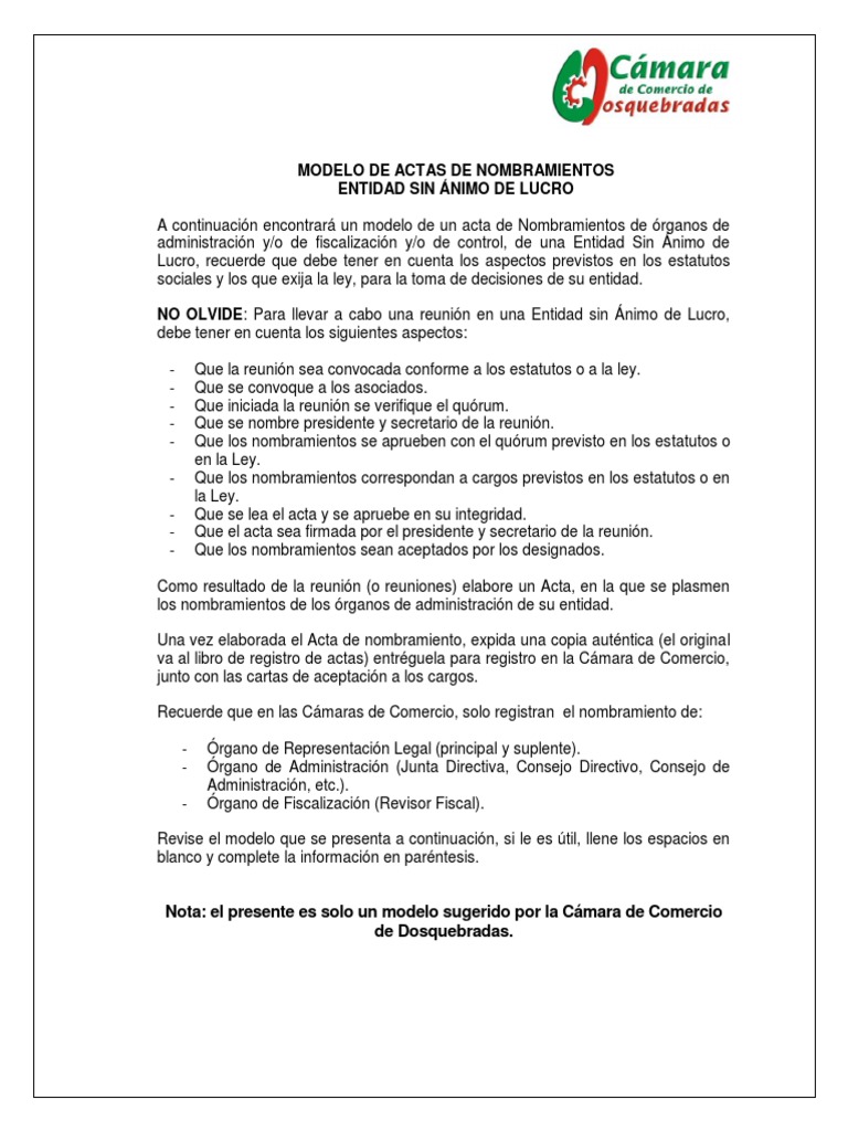 Modelo Acta Nombramientos | PDF