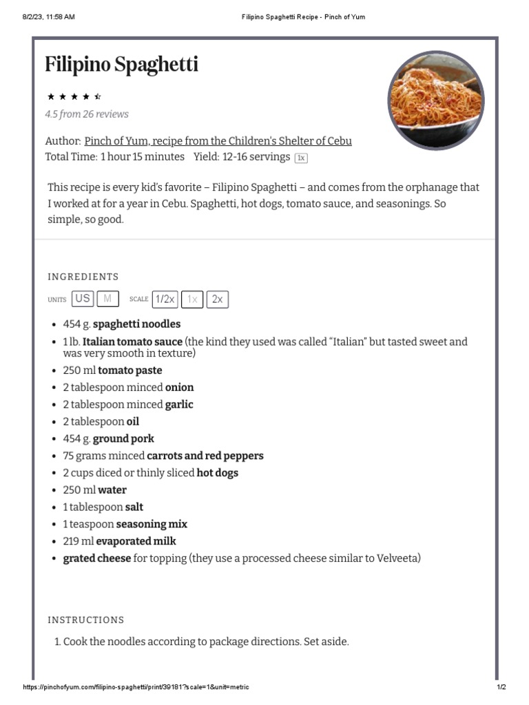 Filipino Spaghetti Recipe - Pinch of Yum | PDF