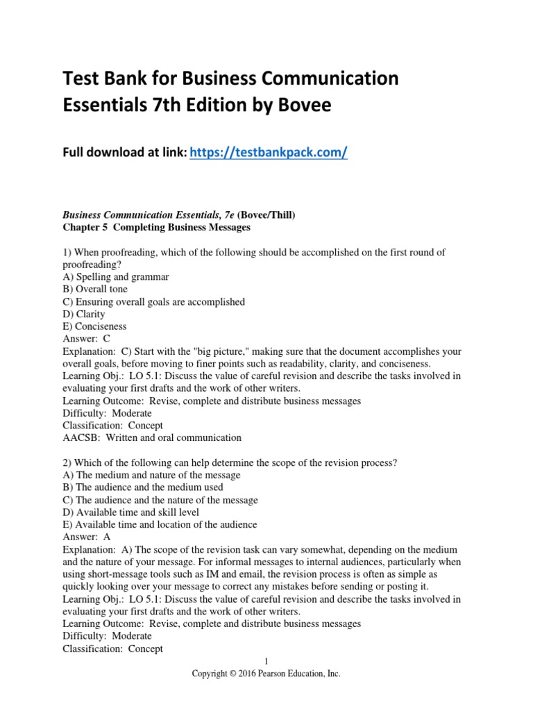 Test Bank For Business Communication Essentials 7th Edition by Bovee 1 ...