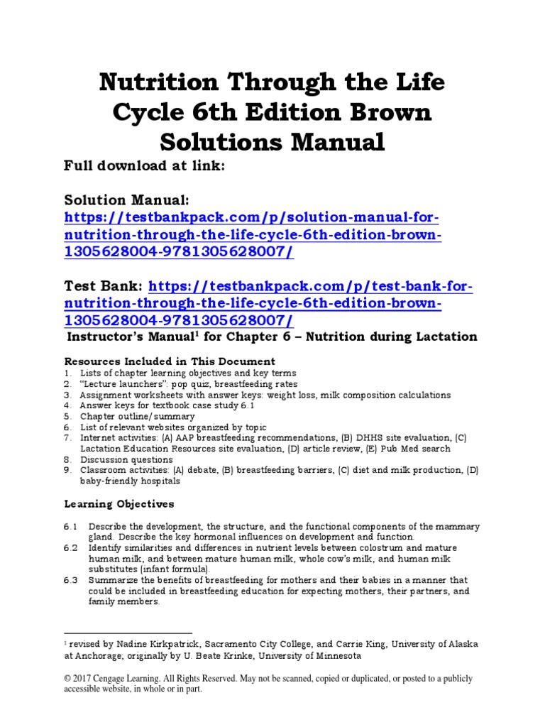 Nutrition Through Life Cycle Solutions Manual | PDF | Wellness