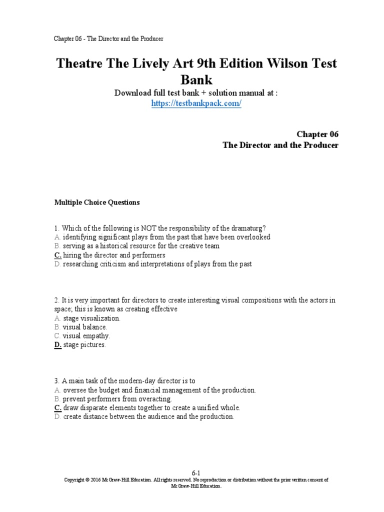 Theatre The Lively Art 9th Edition Wilson Test Bank 1 | PDF ...