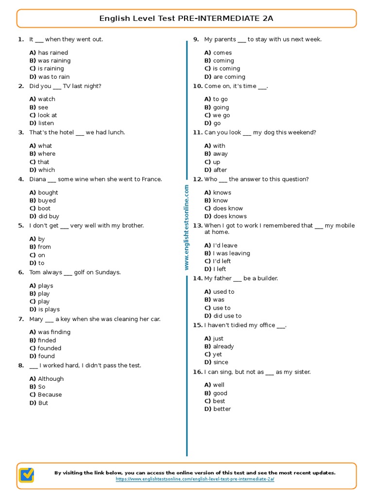 3_english-level-test-pre-intermediate-2a_englishtestsonline.com | PDF