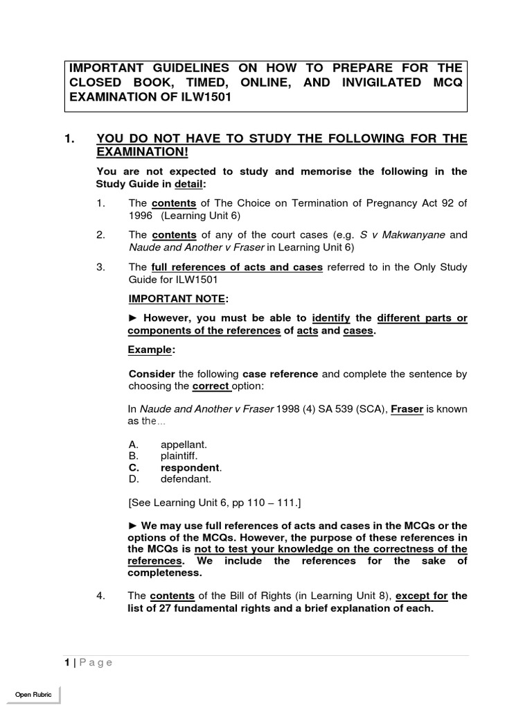 ILW1501 - How To Prepare For The Examination. Tips On Reading ... ILW1501 - How To Prepare For The Examination. Tips On Reading ...
