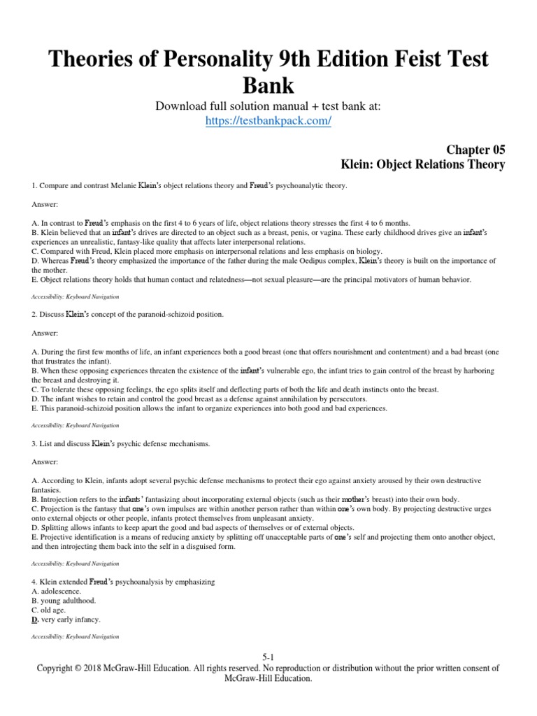 Theories of Personality 9th Edition Feist Test Bank 1 | PDF