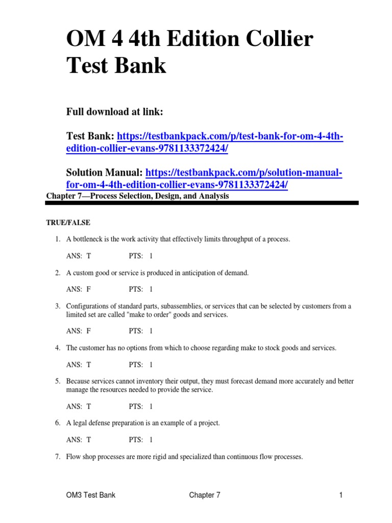 Operations Management Test Bank | PDF | Computers | Technology ...