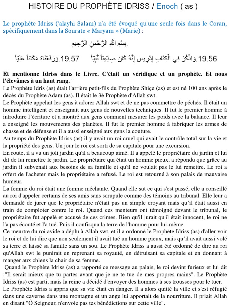 Histoire Du Prophete Idriss | PDF