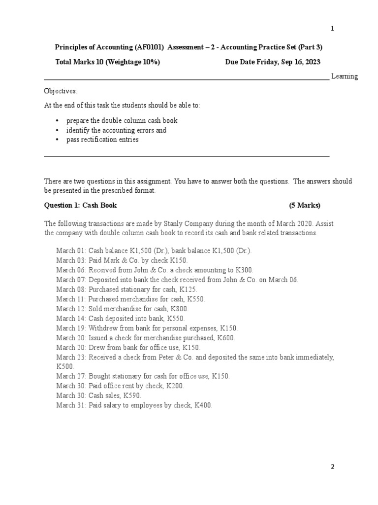 AF0101 - Assignment 2 (Part 3) S2 2023 | PDF | Cash | Banks