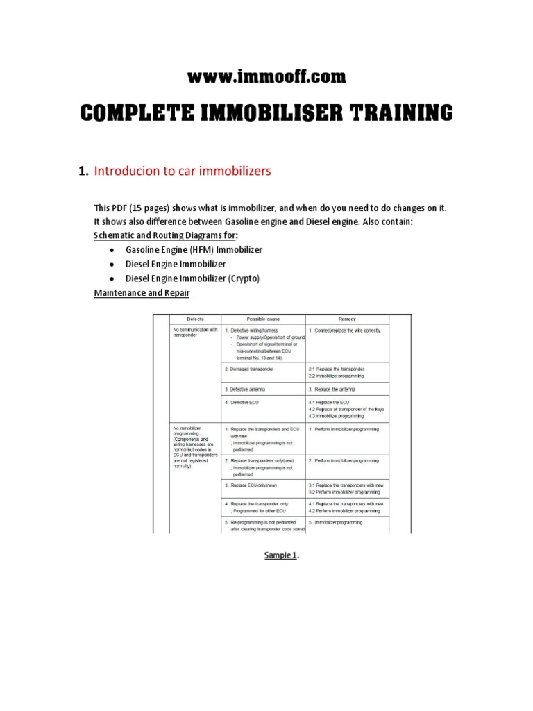Comprehensive Immobiliser Training Guide | PDF