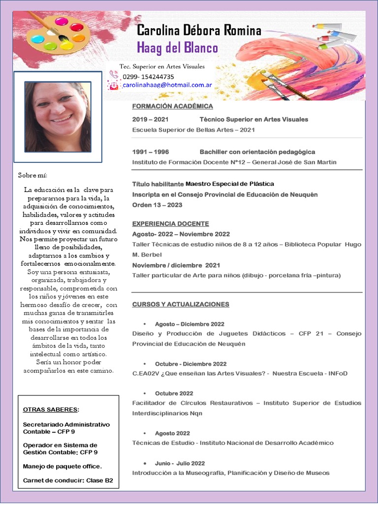 CV CAROLINA HAAG - Maestra Especial de Plástica - 2023 | PDF