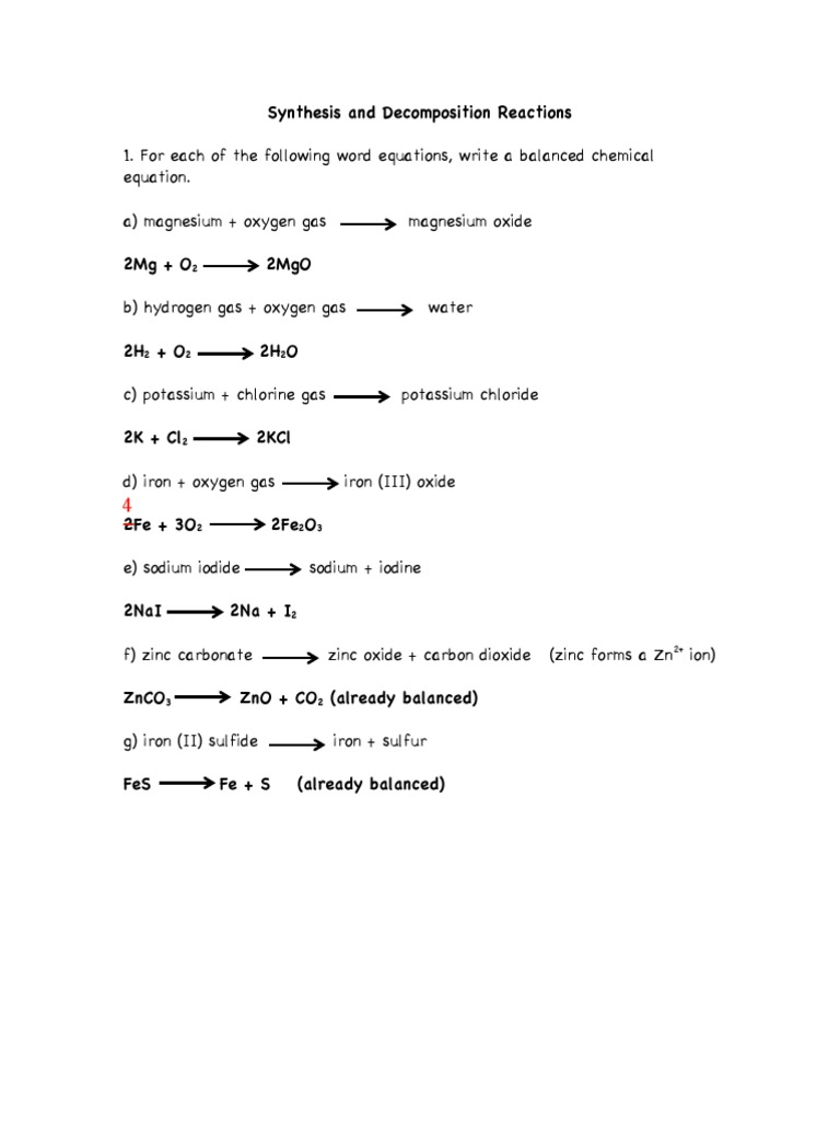 17 - All Reaction Types Worksheet Answers | PDF | Chlorine | Oxide