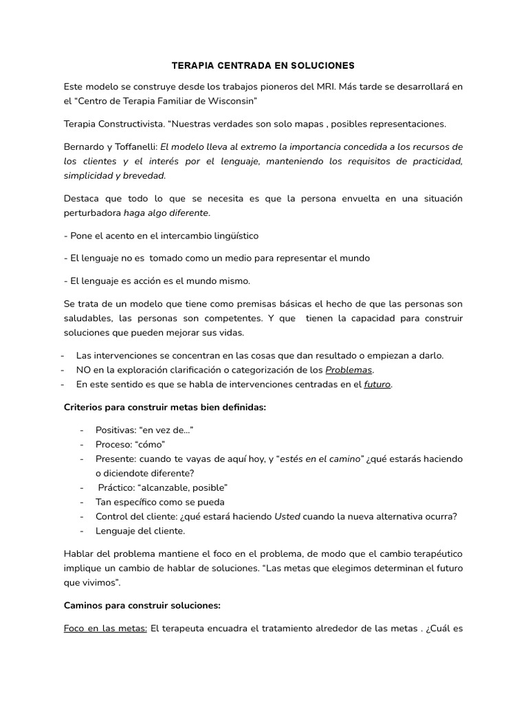 Terapia Centrada en Soluciones: Enfoque y Técnicas | PDF | Psicoterapia
