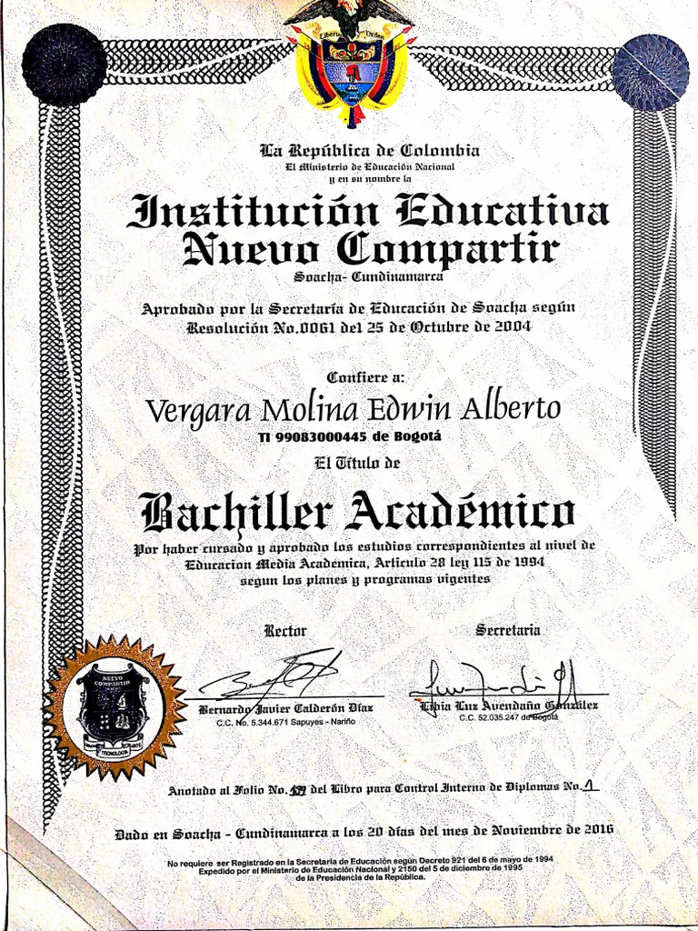 Diploma de Bachiller | PDF