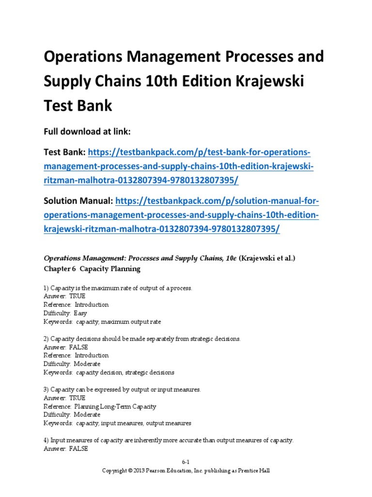 Operations Management Processes and Supply Chains 10th Edition ...
