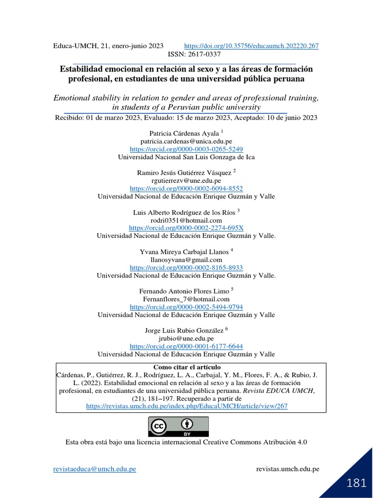 Estabilidad emocional y género en estudiantes | PDF | Relaciones ...
