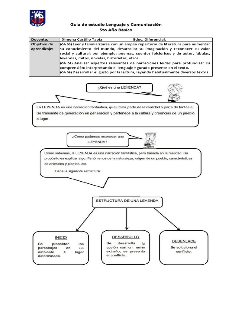 LENGUAJE Guía de Estudio 5to Basico LEYENDA | PDF