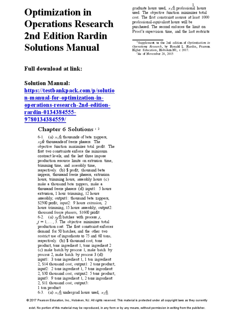Optimization in Operations Research 2nd Edition Rardin Solutions Manual Download | PDF ...