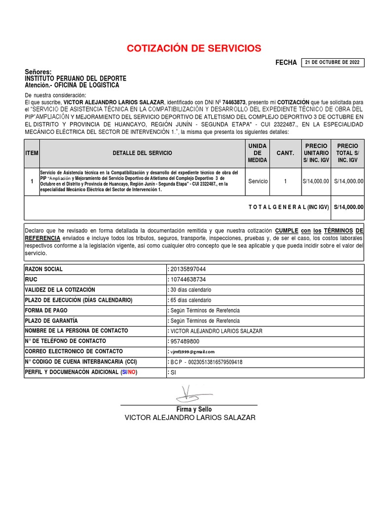 Modelo Cotizacion Servicios | PDF