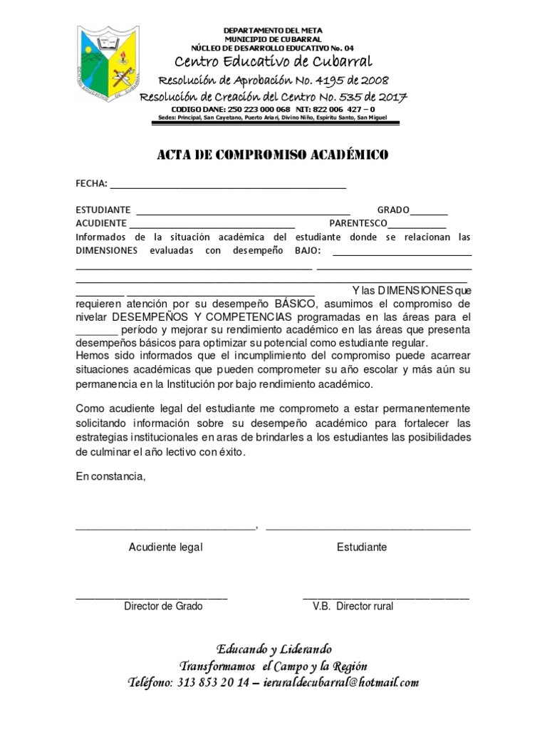 Formatos Actas de Compromiso Academico y Disciplinario | PDF | Negocios