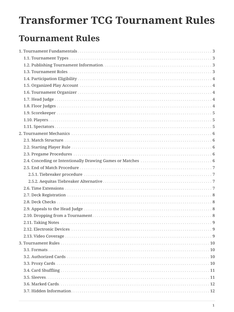 Transformers TCG Tournament - Rules | PDF