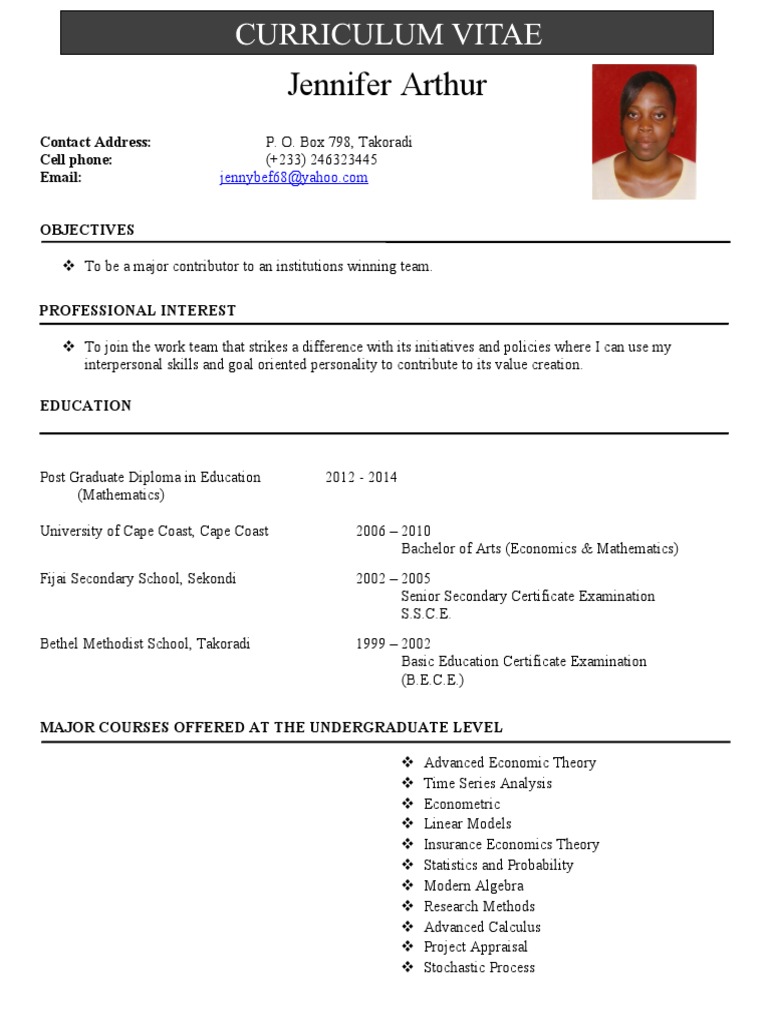 Jennifer Arthur CV | PDF