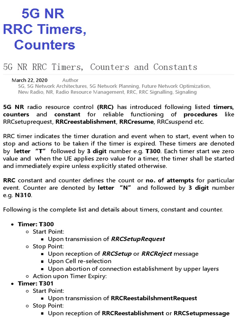 5G NR RRC Timers, Counters and Constants - RRC Signalling | PDF ...