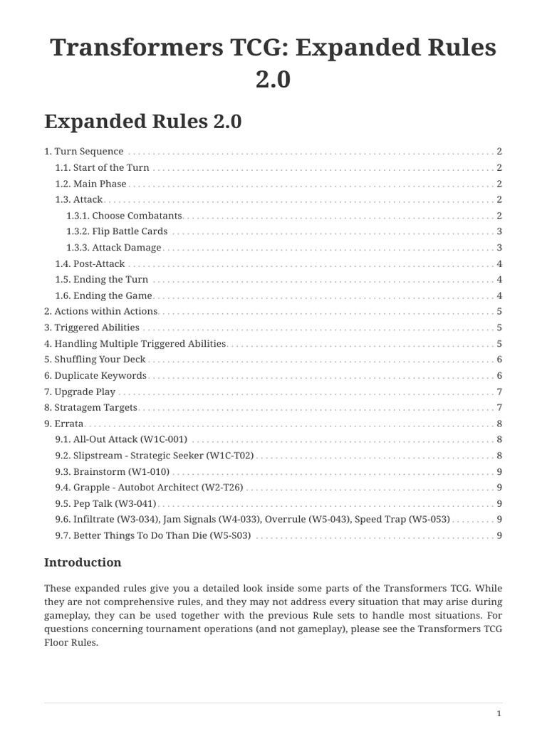 Transformers TCG Expanded Rules PDF