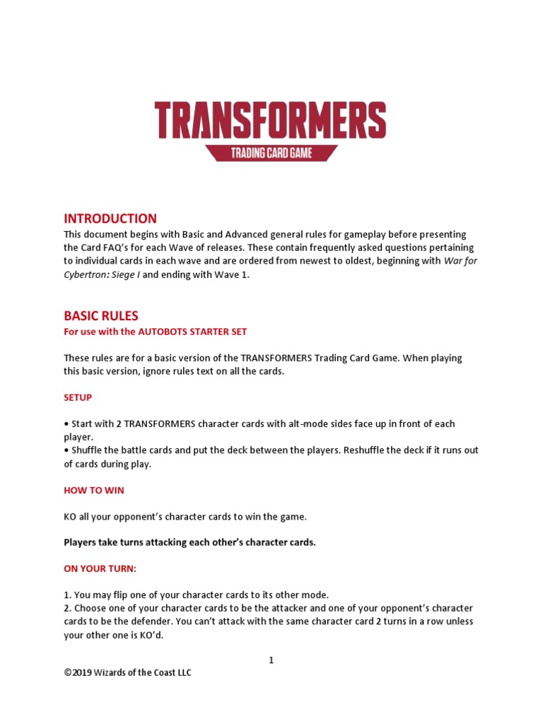 Transformers TCG Rules | PDF