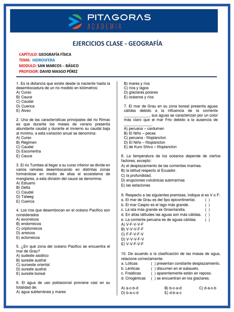 SB1-GF-EJ06-HIDROSFERA-Prof. DIEGO CARDENAS | PDF