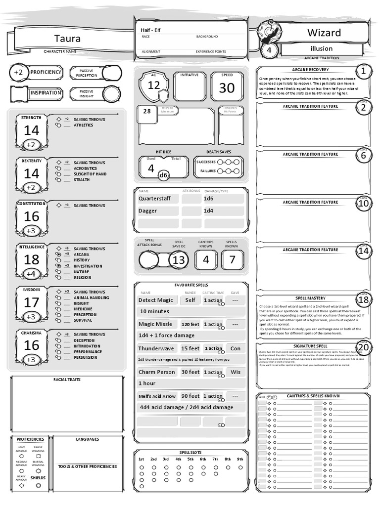 Character Sheet Wizard Editable | PDF | Fantasy Role Playing Games ...