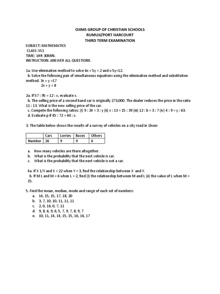 Ss1 Mathematics | PDF