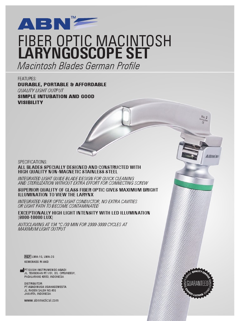 BROSUR ABN Fiber Optic Macintosh Laryngoscope Set | PDF