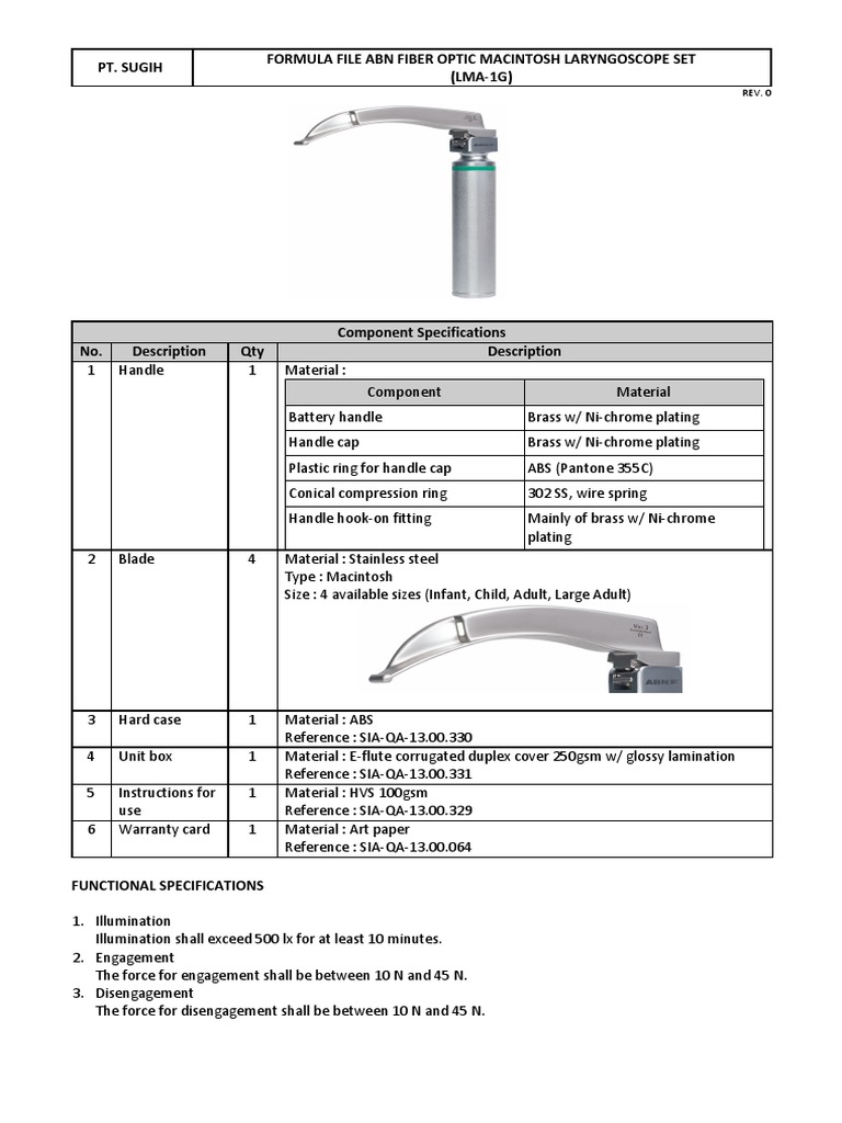 Fiber Optic Macintosh Laryngoscope Set | PDF