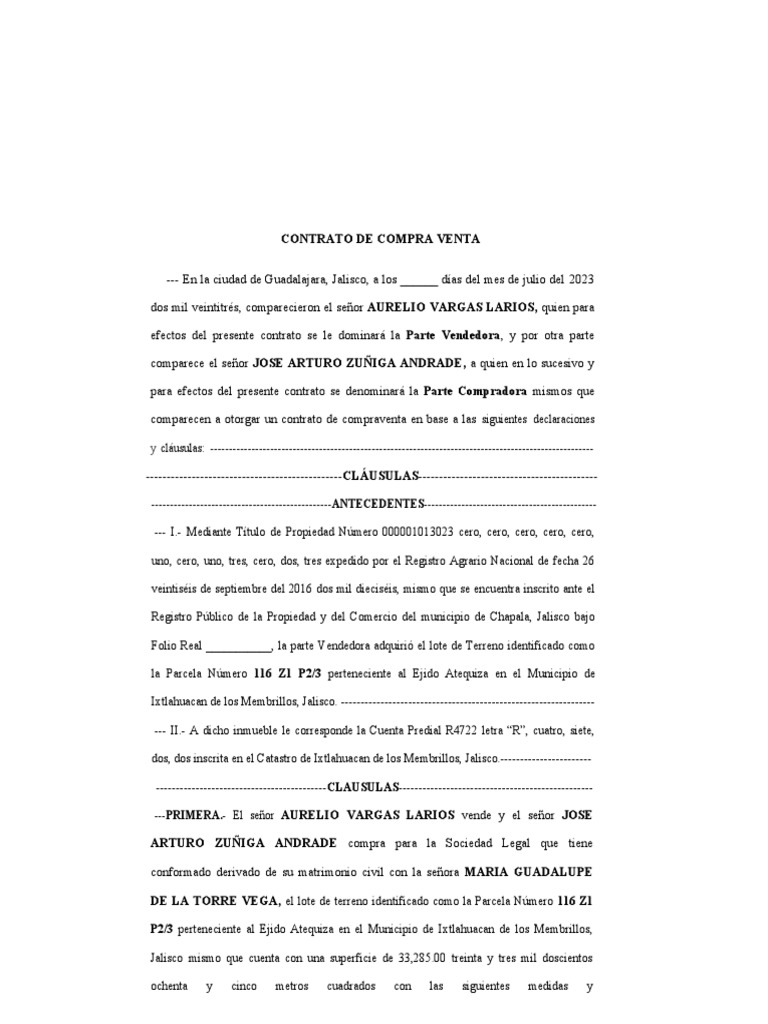 Contrato Compra Venta Aurelio | PDF