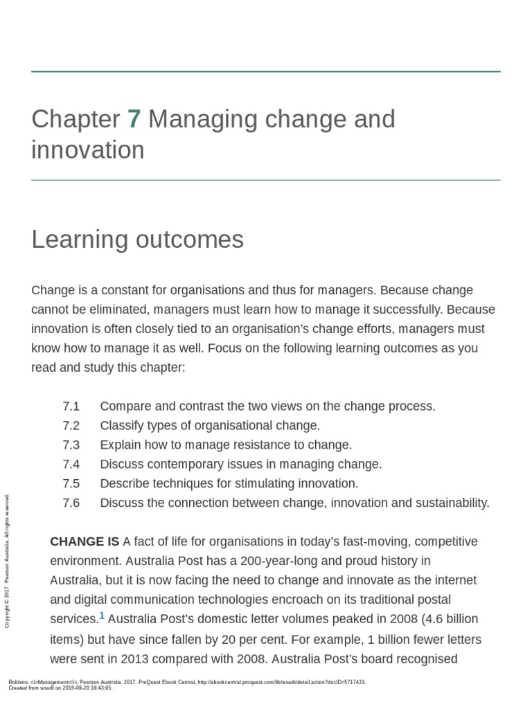 Management Chapter 7 Managing Change And Innovation Pdf