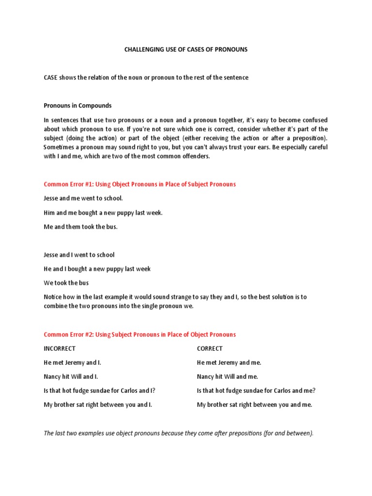 Challenging Use of Cases of Pronouns | PDF