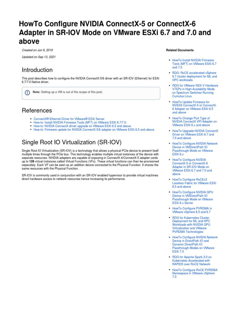 SOL HowToConfigureNVIDIAConnectX 5orConnectX 6AdapterinSR IOVModeonVMwareESXi6.7and7.0andabove ...