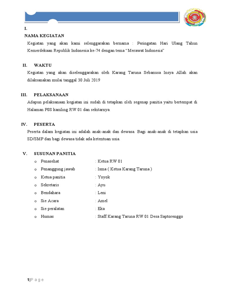 Proposal Lomba Hut Ri - Karang Taruna Ha | PDF