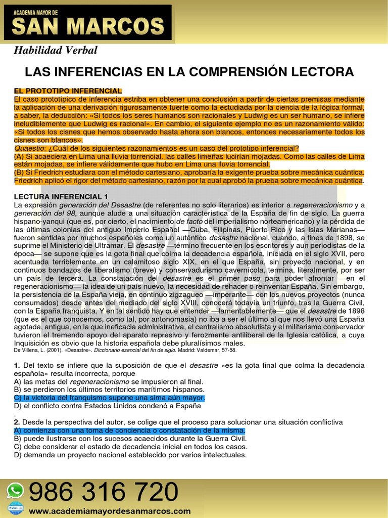 Práctica La Inferencia En La Comprensión Lectora Pdf